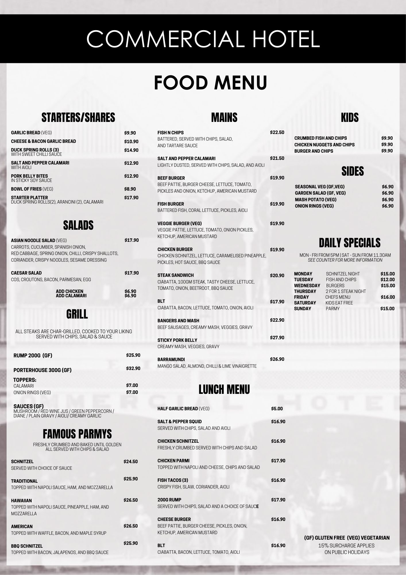 Menu – Commercial Hotel Nambour