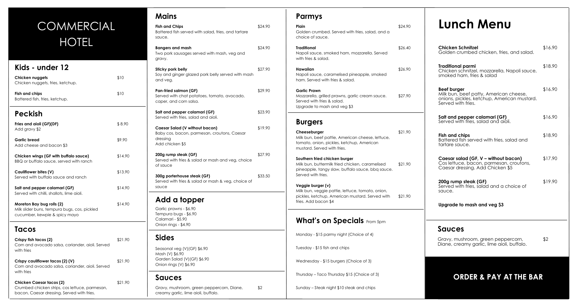 Menu – Commercial Hotel Nambour